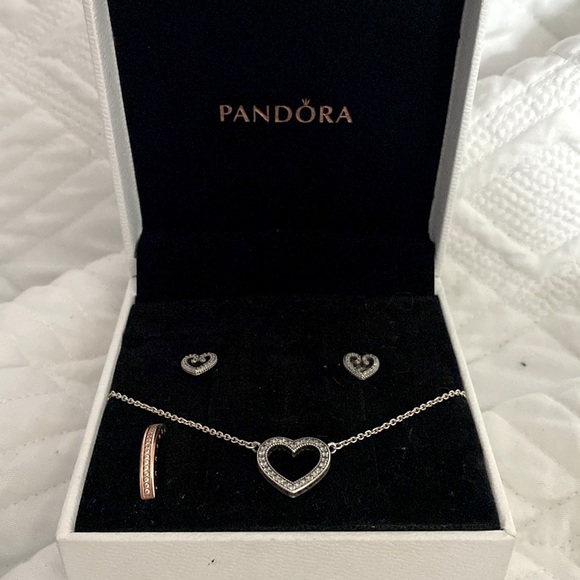 Pandora | Jewelry | Pandora Set With Earrings A Necklace And A Ring ...